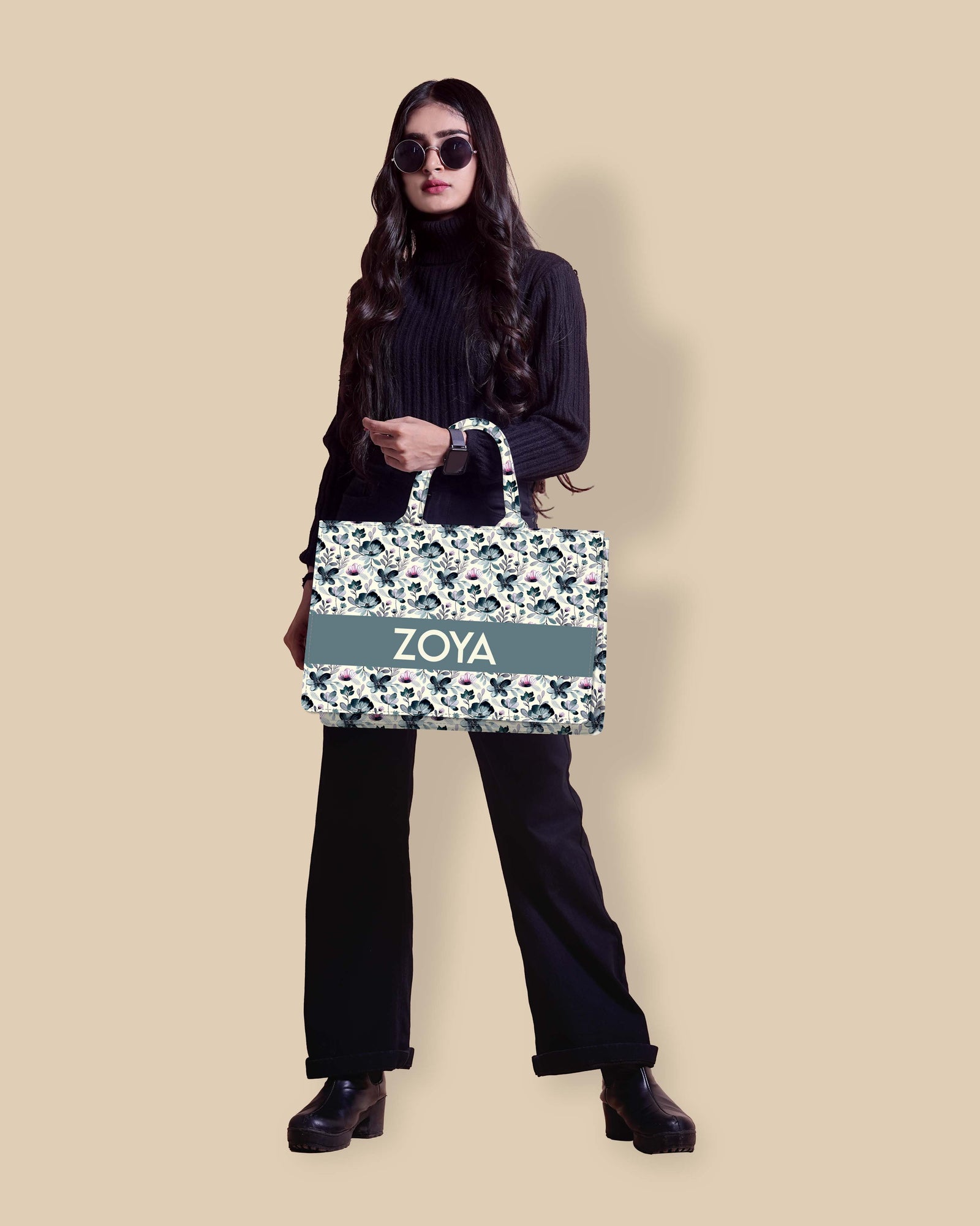 Buy Indigo Watercolor Floral Customized Tote Bag Design - Invoguishindia